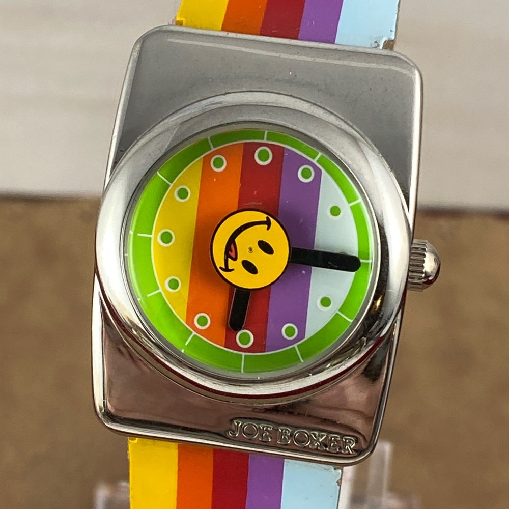 Vintage Joe Boxer Smiley Face Watch Rainbows - Gem